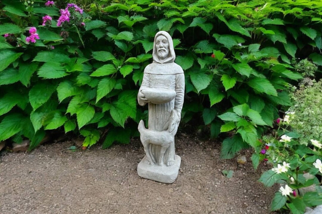 Large Monk With Dish Figure, Massive Man Holding Dish Statue, Cement ...