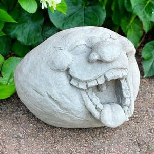 Stone Face Laughing Sculpture, Concrete Rock Face Statue, Outdoor ...