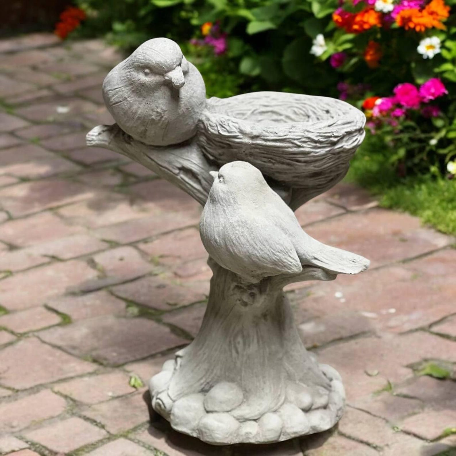 Garden Birds Sculpture, Lawn Bird Bath Art, Concrete Birds Decor ...
