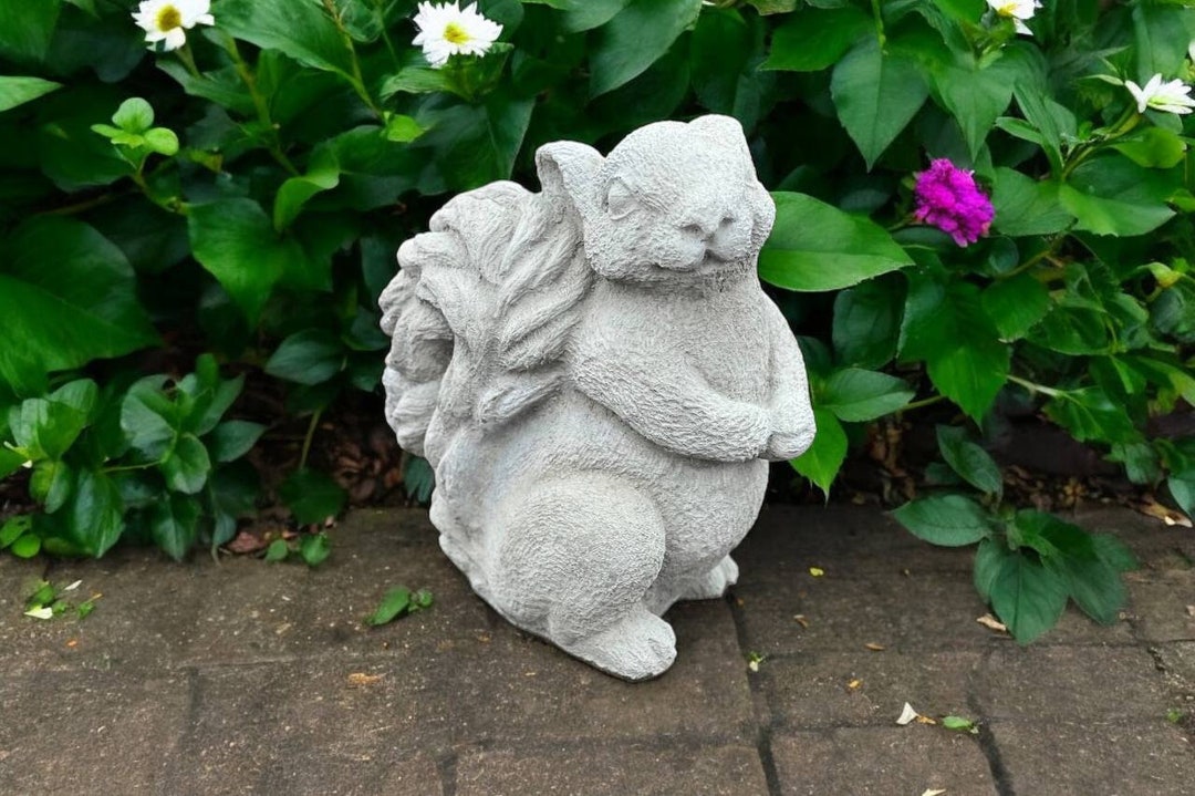 Stone Squirrel Figurine, Backyard Wild Animal Sculpture, Cement ...