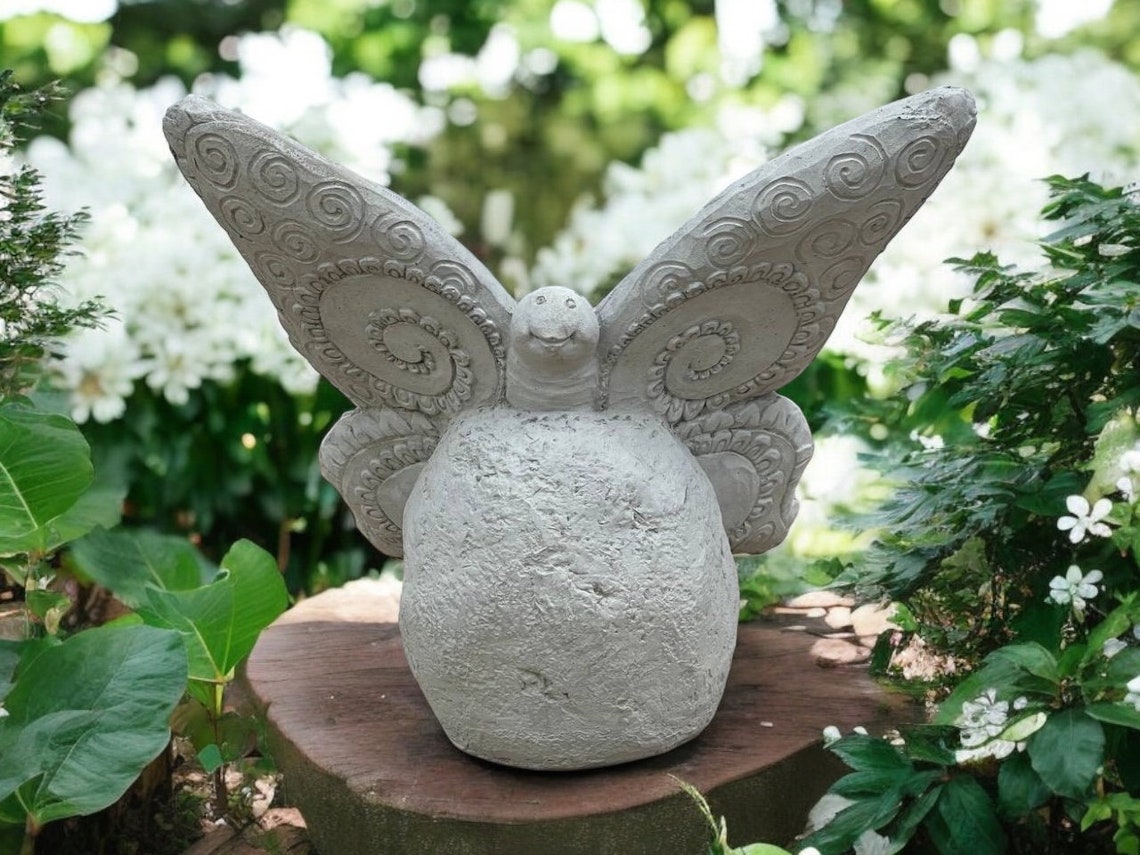 Detailed Butterfly Figure, Concrete Butterfly on Stump Statue, Stone ...