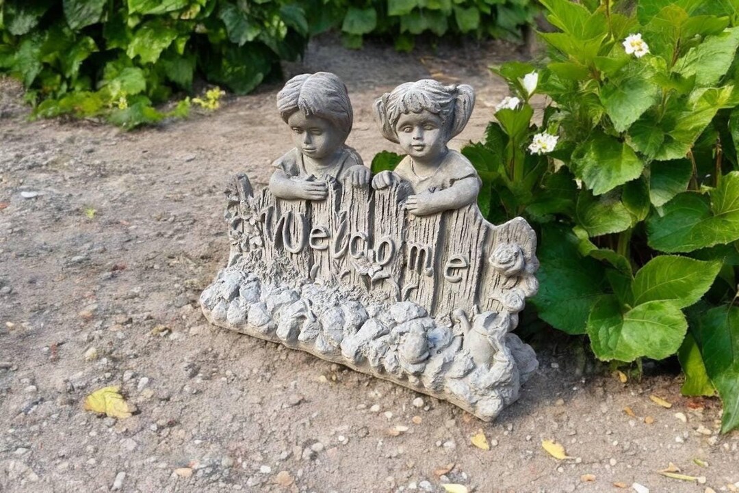 Kids Stone Decoration, Concrete Boy With Girl, Welcome Home Statue ...