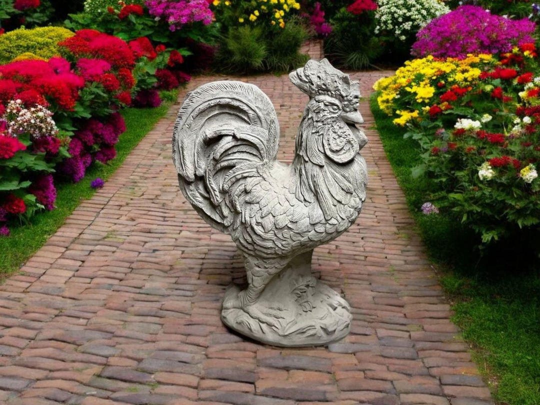 Stone Rooster Figure, Lawn Farm Bird Decor, Garden Rooster Art ...