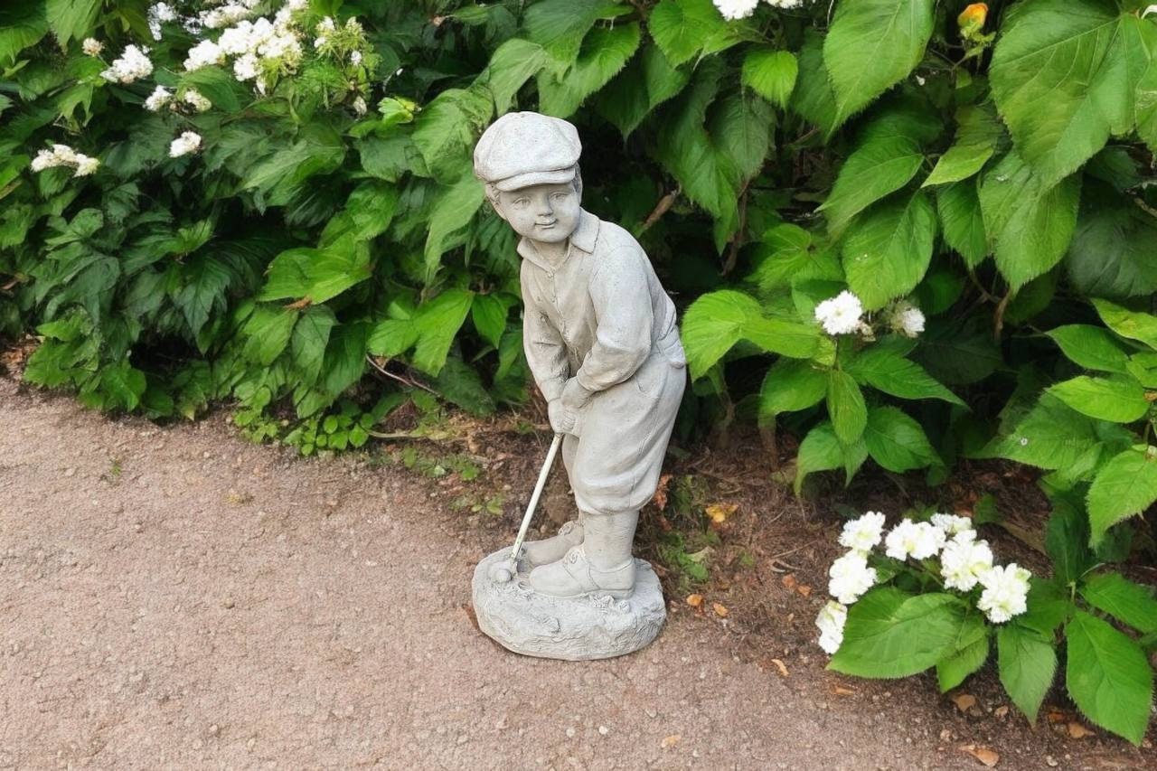 Standing Golfer Man With Club Statue, Cement Playing Boy Figurine ...