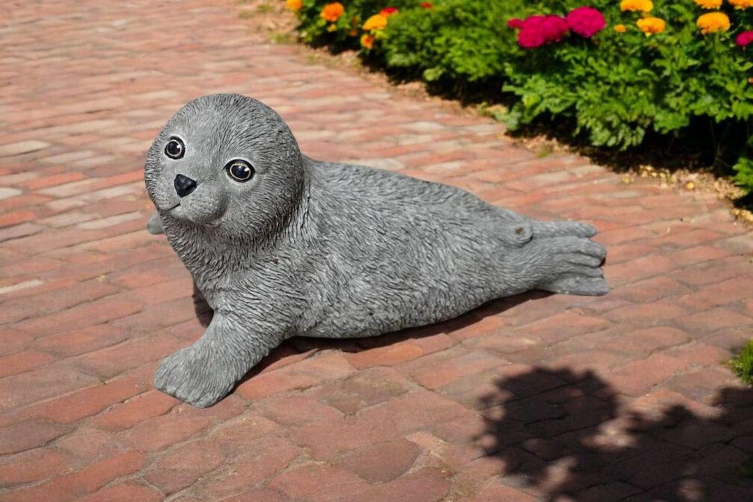 Beton Seal Pup Statue, Concrete Sea Animal Sculpture, Yard Seal Pup ...