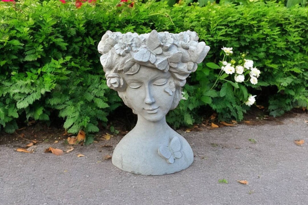Flowers Planter Head With Roses Statue, Garden Woman Face Planter ...
