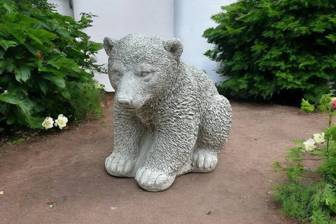 Sitting Bear Statue, Massive Wild Animal Sculpture, Stone Crouching ...