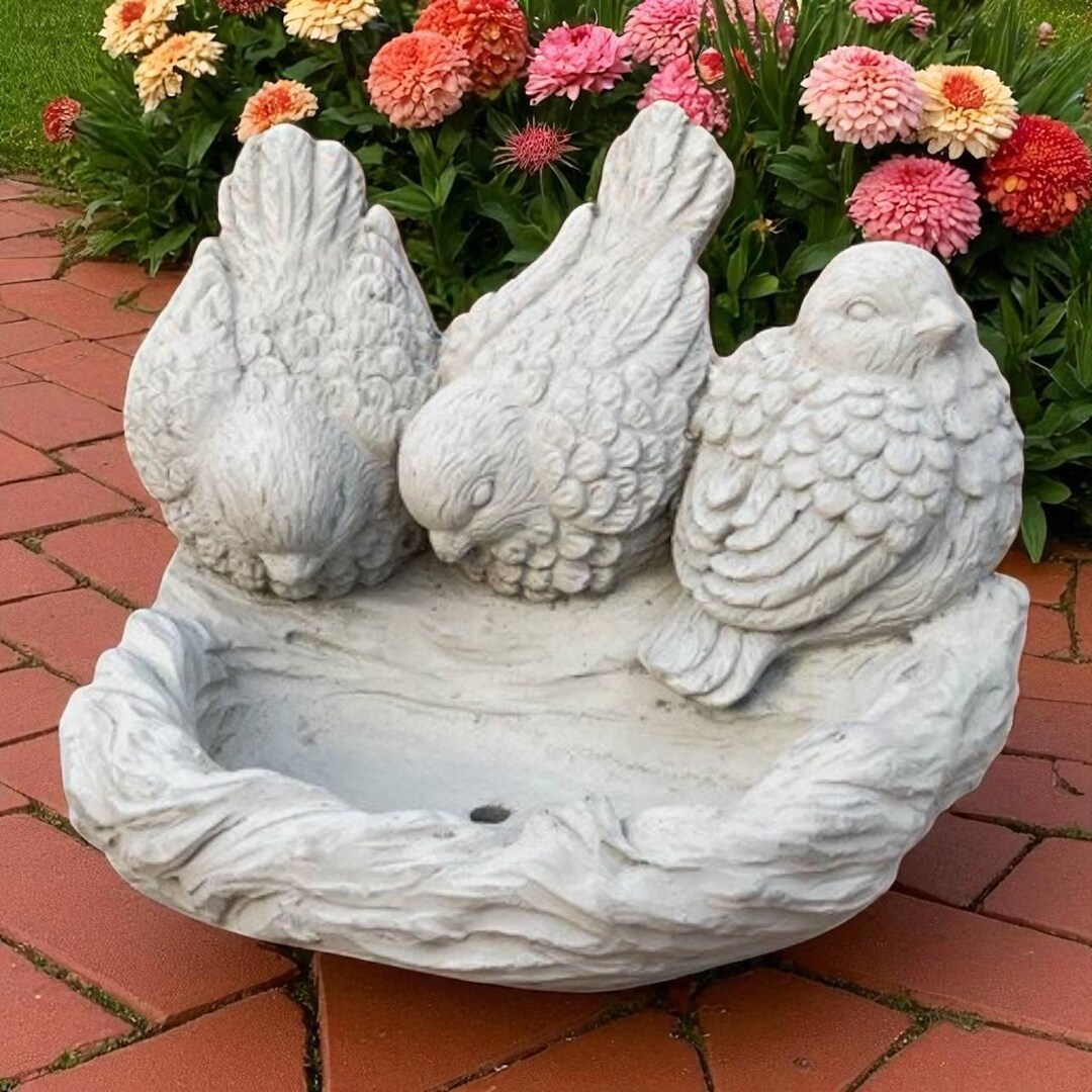 Bird Bath Sculpture, Lawn Ornament, Drinker Garden Decoration, Stone ...
