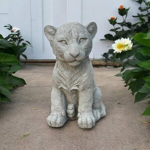 Sitting Tiger Figurine, Concrete Garden Wild Animal Statue, Small Lion ...