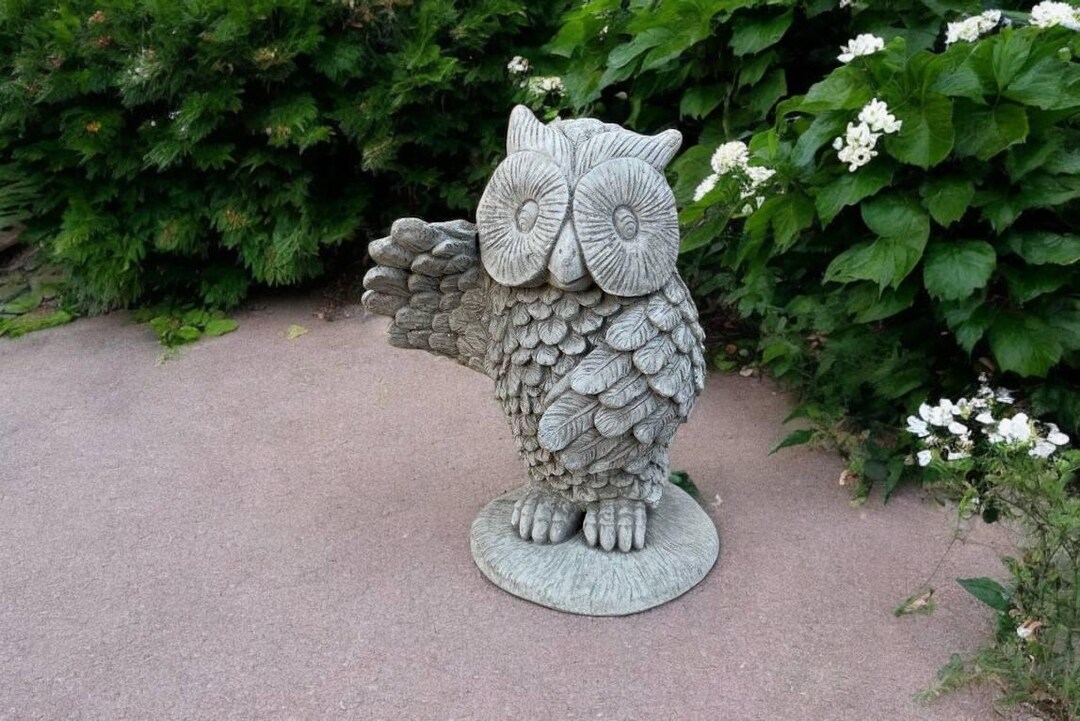 Standing Owl Bubba Figure, Concrete Owl on Stump Figurine, Detailed Owl ...