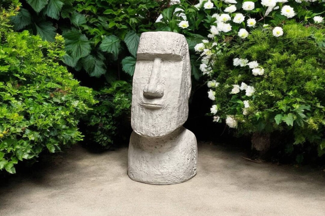 Cement Moai Head Statue, Concrete Zen Garden Style Decoration, Massive ...