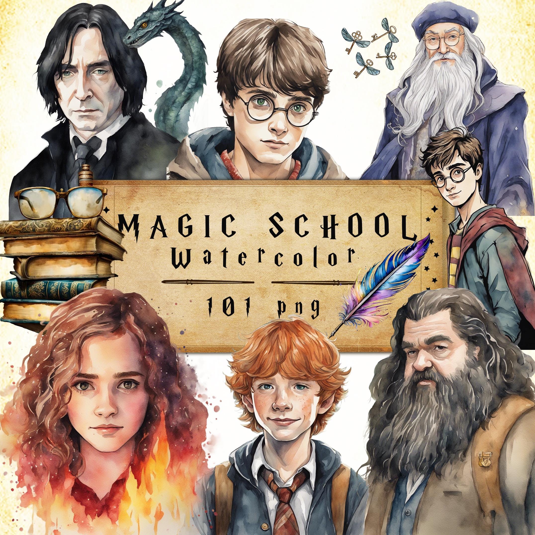 101 Watercolor Magic School Clipart, Perfect for Scrapbooks, Cards ...
