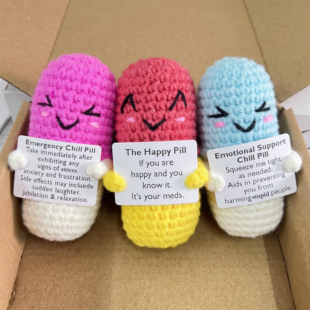 Adorable Crochet Chill Pill-emotional Support-emergency Pill-chill Pill ...