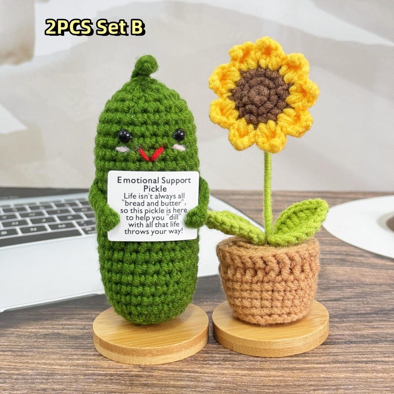 Cute Handmade Crochet Emotional Support Pickle,crochet Sunflower With ...