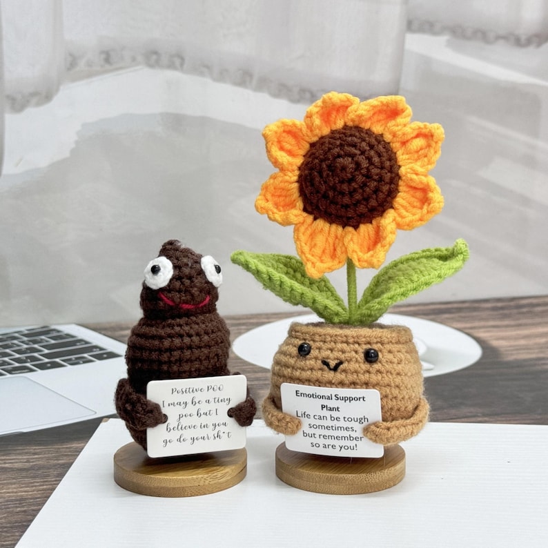 Funny Crochet Poo With Sunflower,positive Poo,emotional Support Plant ...