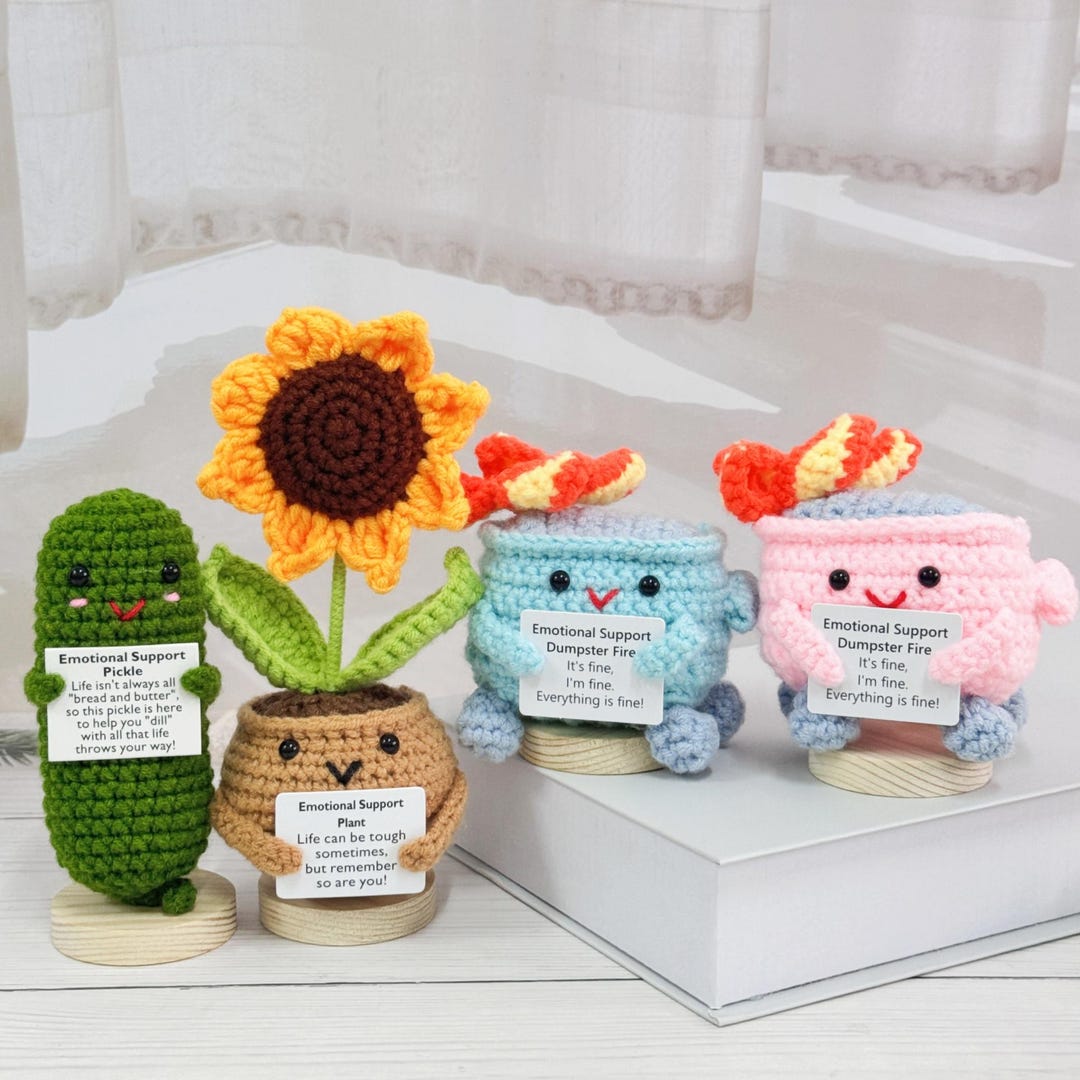 Emotional Support Gift Set-crochet Dumpster Fire and Warmming Sunflower ...