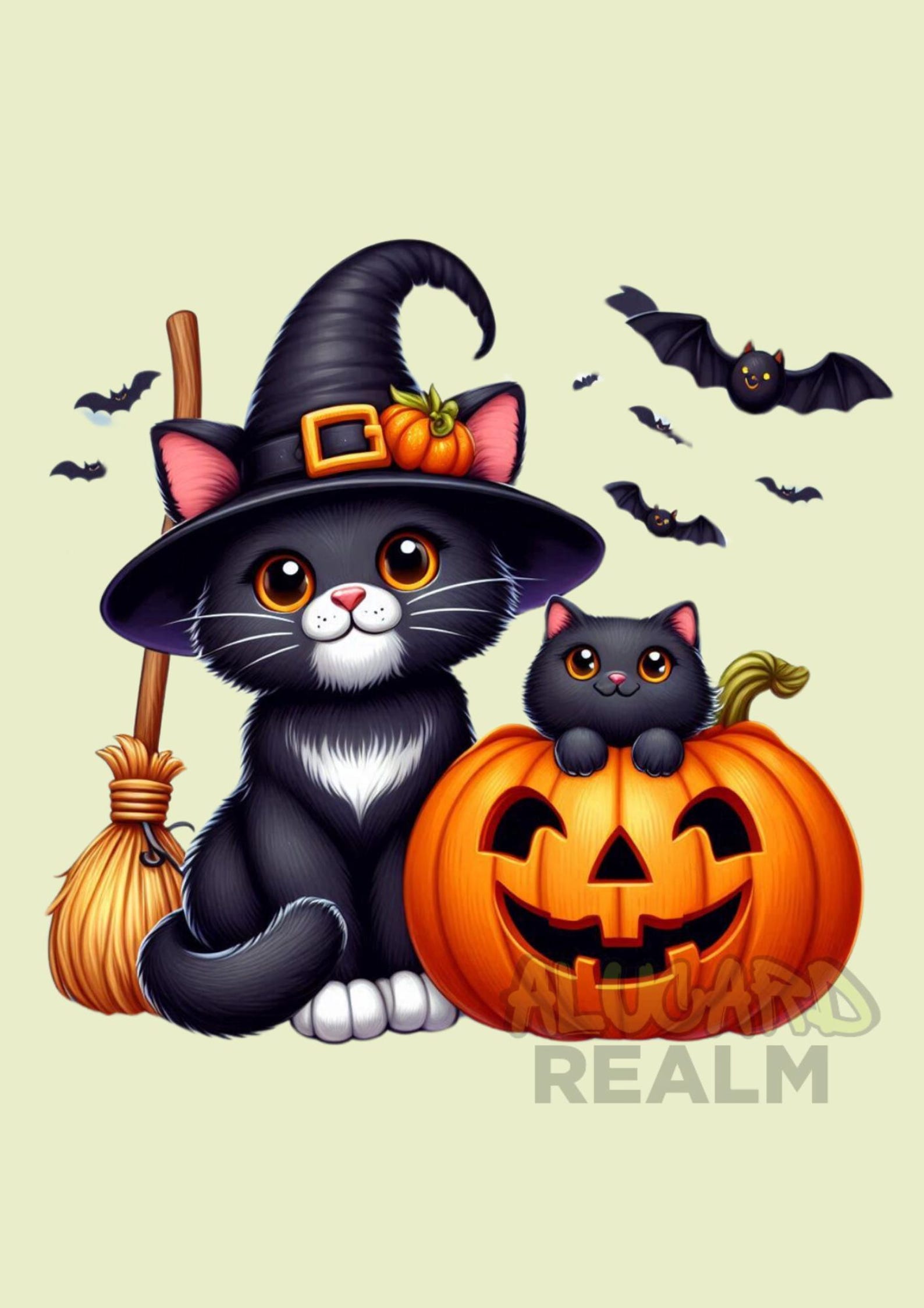 Halloween Black Witch Cat, Black Cat, Pumpkin Halloween Clipart, Witch ...