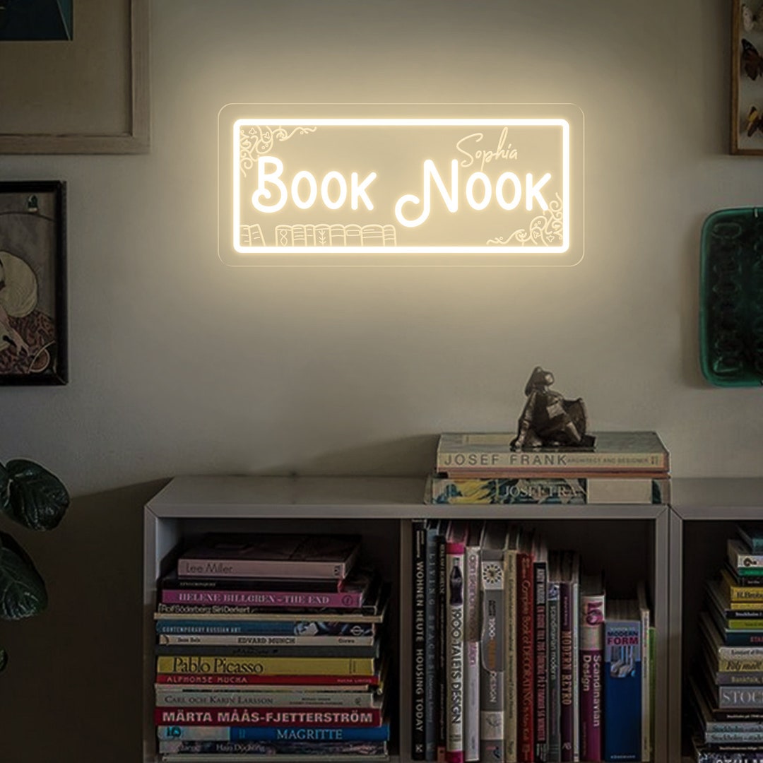 Book Nook Neon Sign Personalized Library Neon Sign Custom Name Book ...