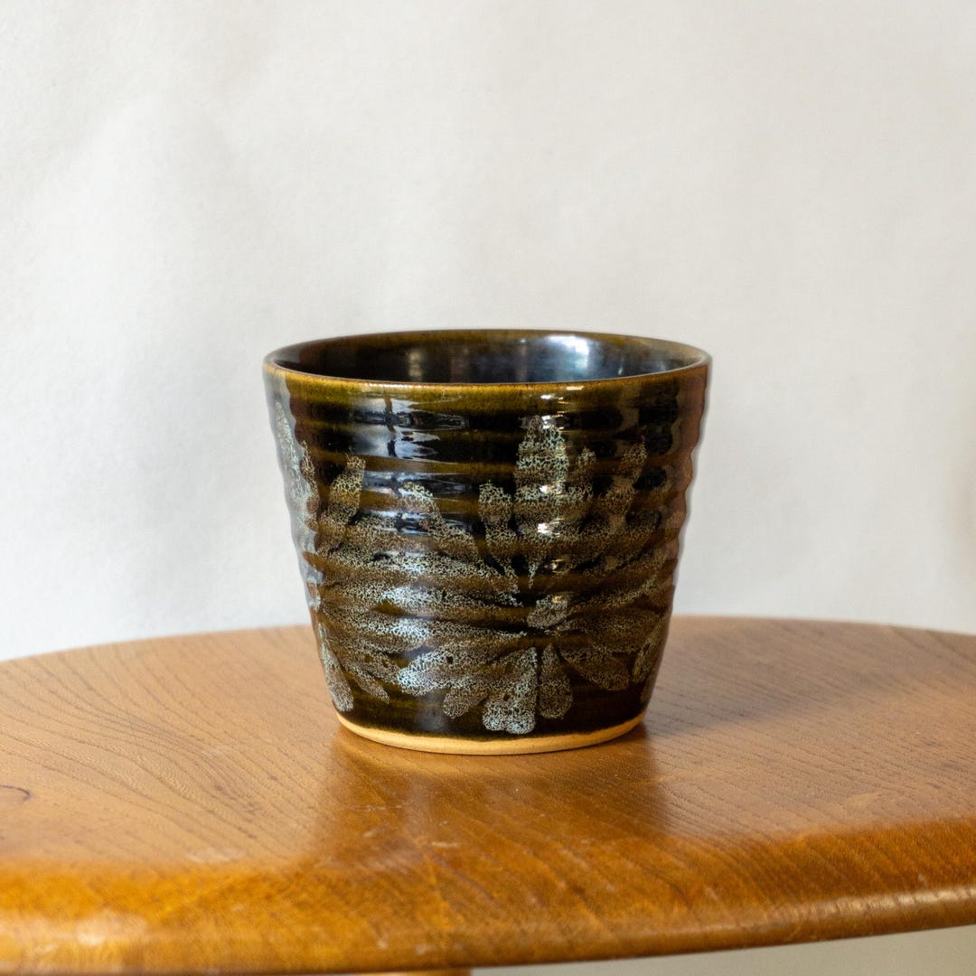 Lotus Pottery - Small Pot/mug With Floral Glaze Design - Etsy