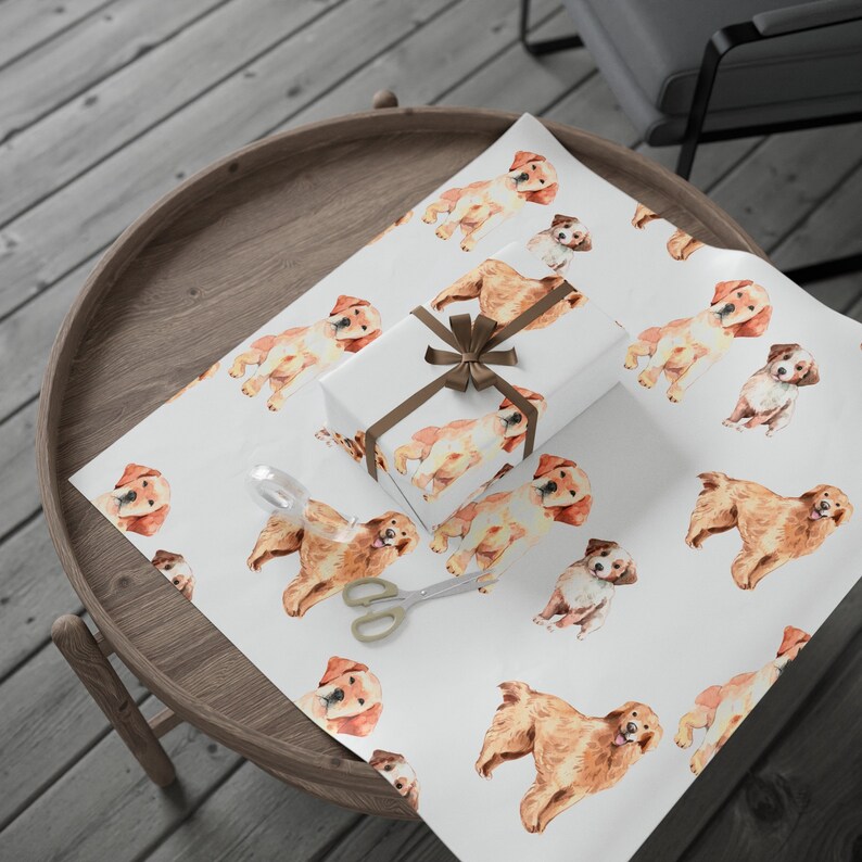 Cute Golden Retriever Puppy Dog Wrapping Paper for Birthday/ Holiday ...