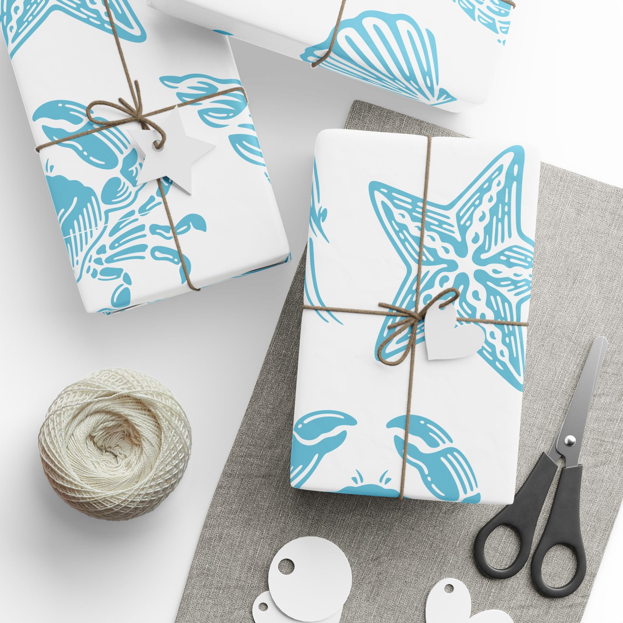Blue/ Teal Under the Sea/ Shells Wrapping Paper for Birthday/ Holiday/ Christmas/ Just Because ...