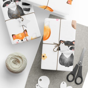 Adorable Woodland Creature Fox Raccoon Wrapping Paper for Birthday ...