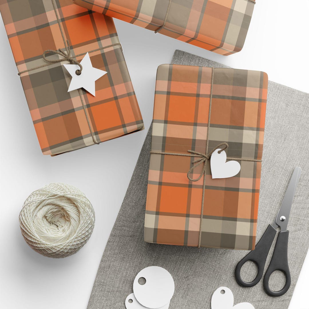 Orange Plaid Wrapping Paper for Birthday/ Holiday Halloween/ Christmas ...