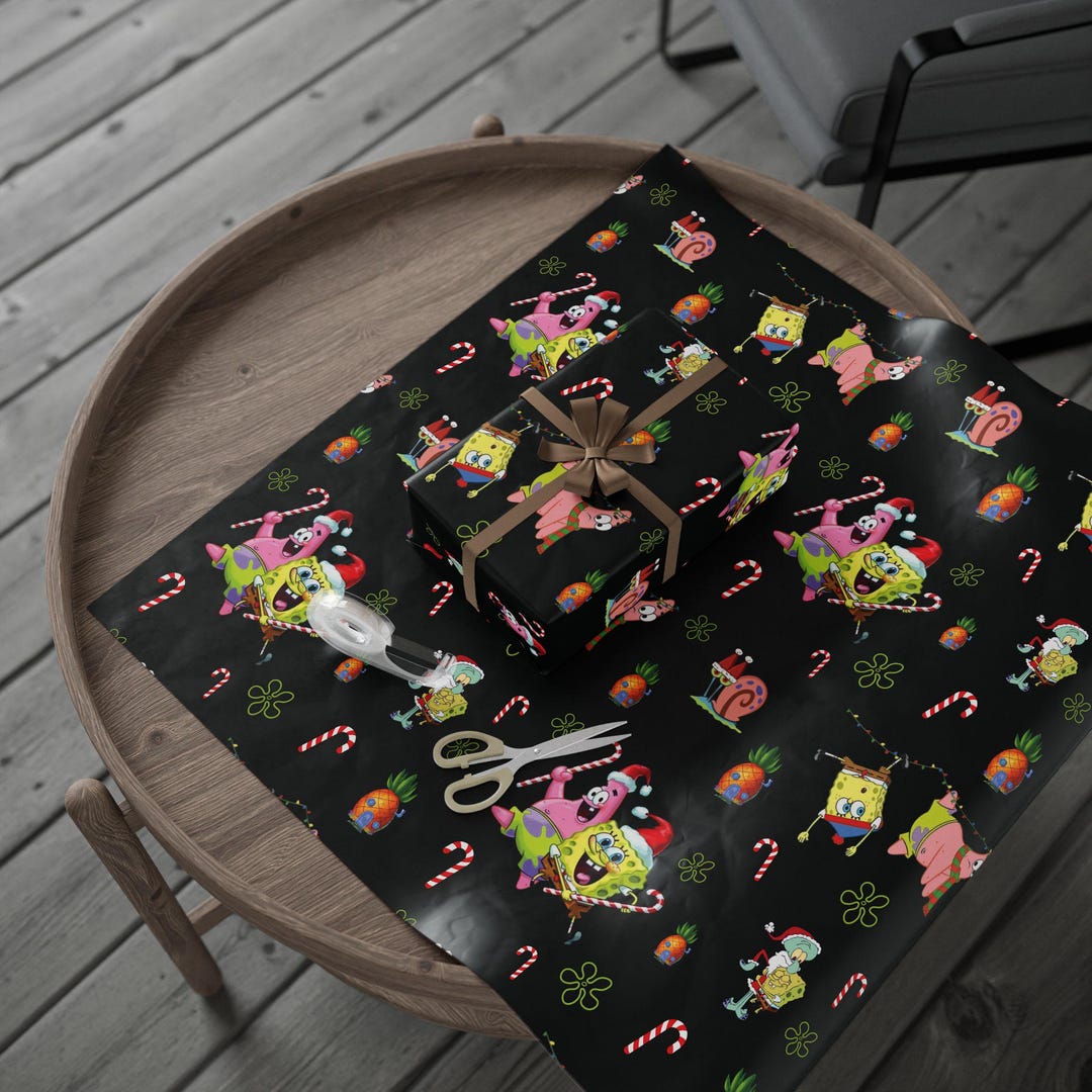 Christmas Spongebob and Friends Wrapping Paper, Holiday Bikini Bottom ...