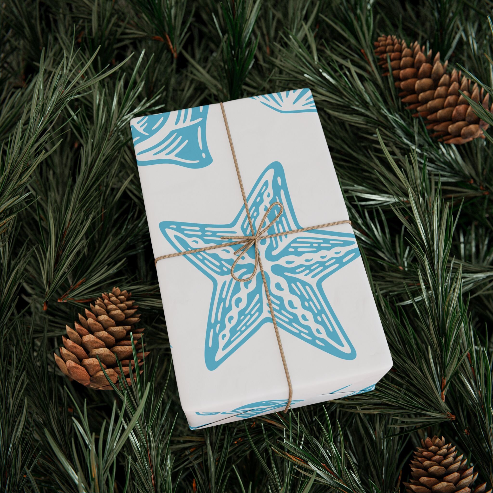 Blue/ Teal Under the Sea/ Shells Wrapping Paper for Birthday/ Holiday ...