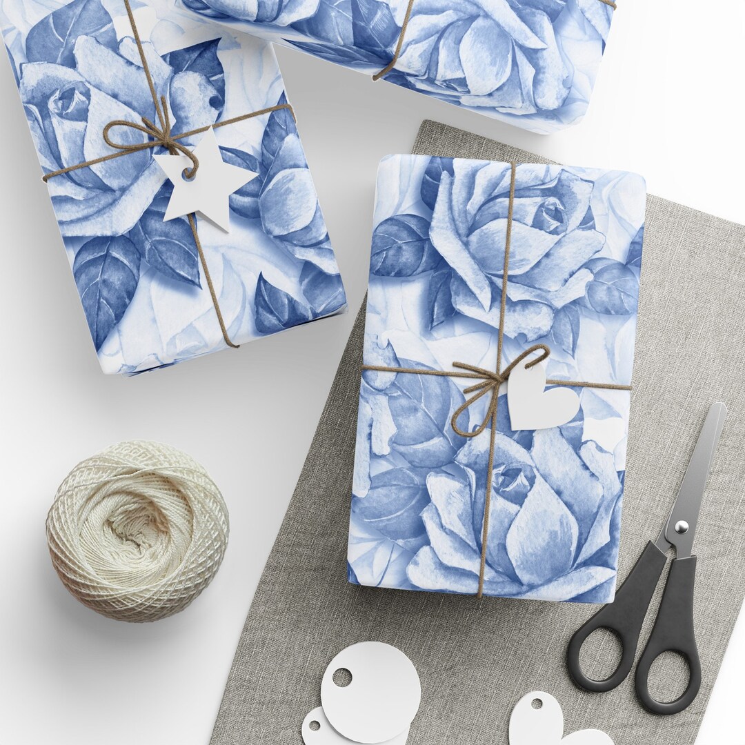 Gorgeous Blue Rose Floral Wrapping Paper for Birthday/ Holiday ...