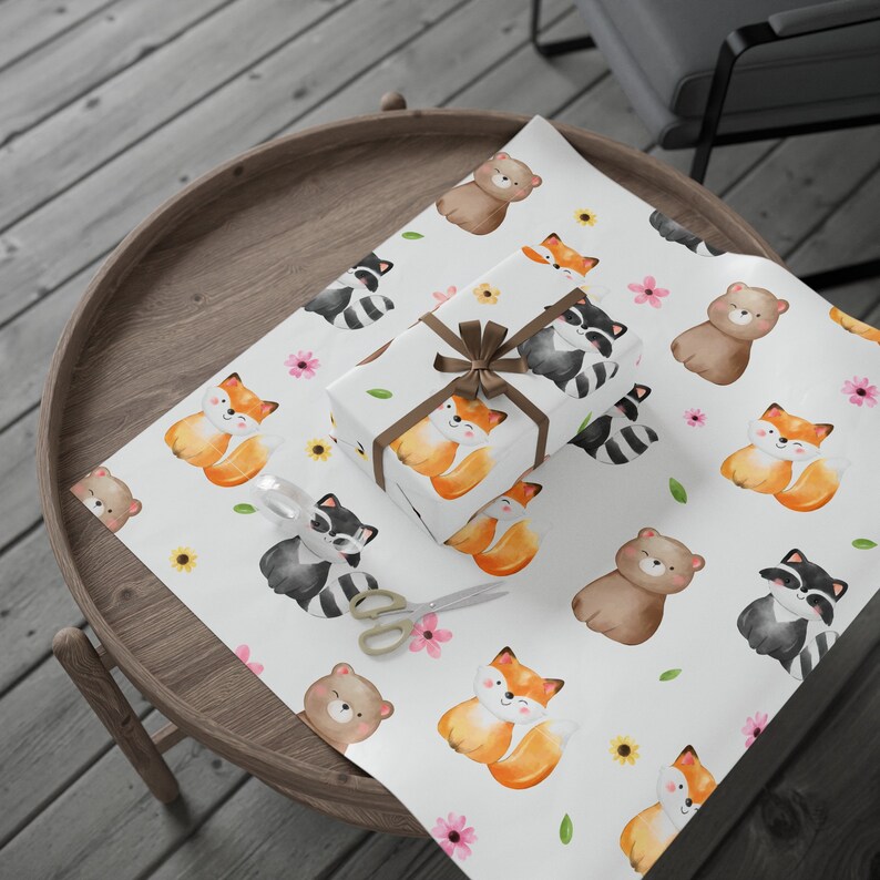 Adorable Woodland Creature Fox Raccoon Wrapping Paper for Birthday ...