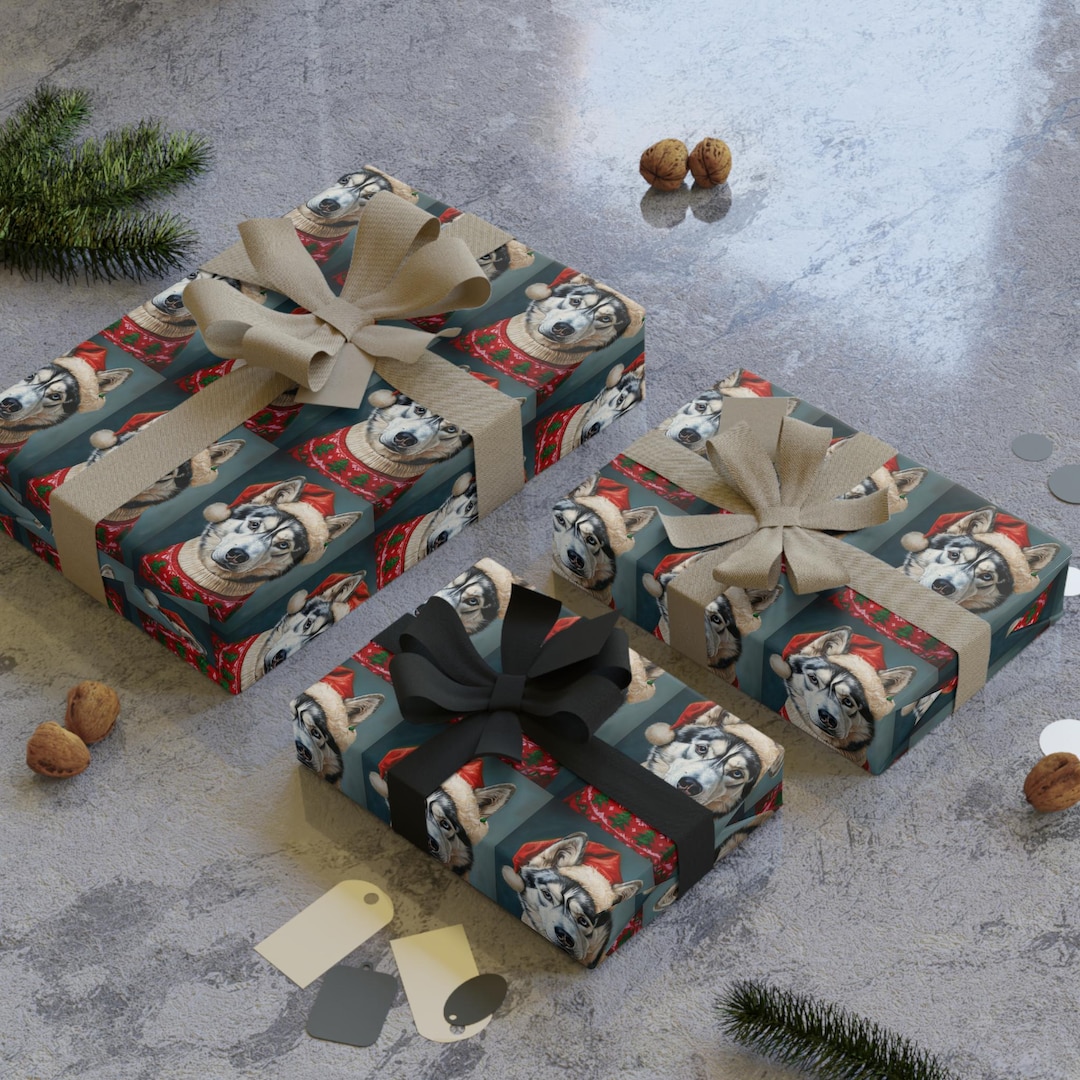 Wrapping Paper Rolls, Siberian Husky Santa Hat Christmas Dog Lover Gift ...