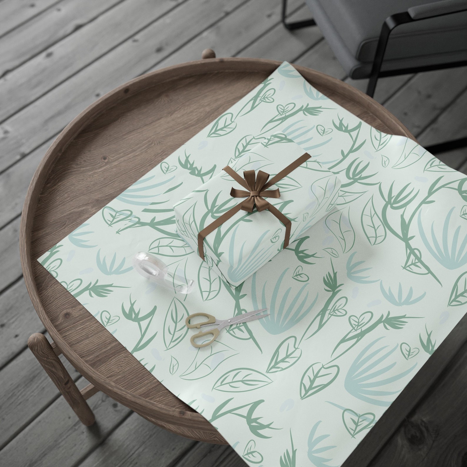 Pretty Green Leaf Aesthetic Wrapping Paper for Birthday/ Holiday ...