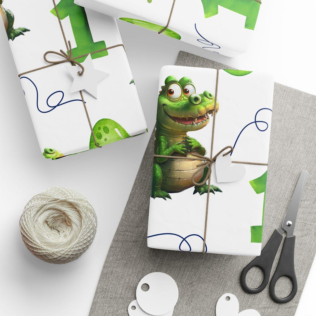 Gift Wrap, Funny Alligator Crocodile Theme Wrapping Paper for First ...