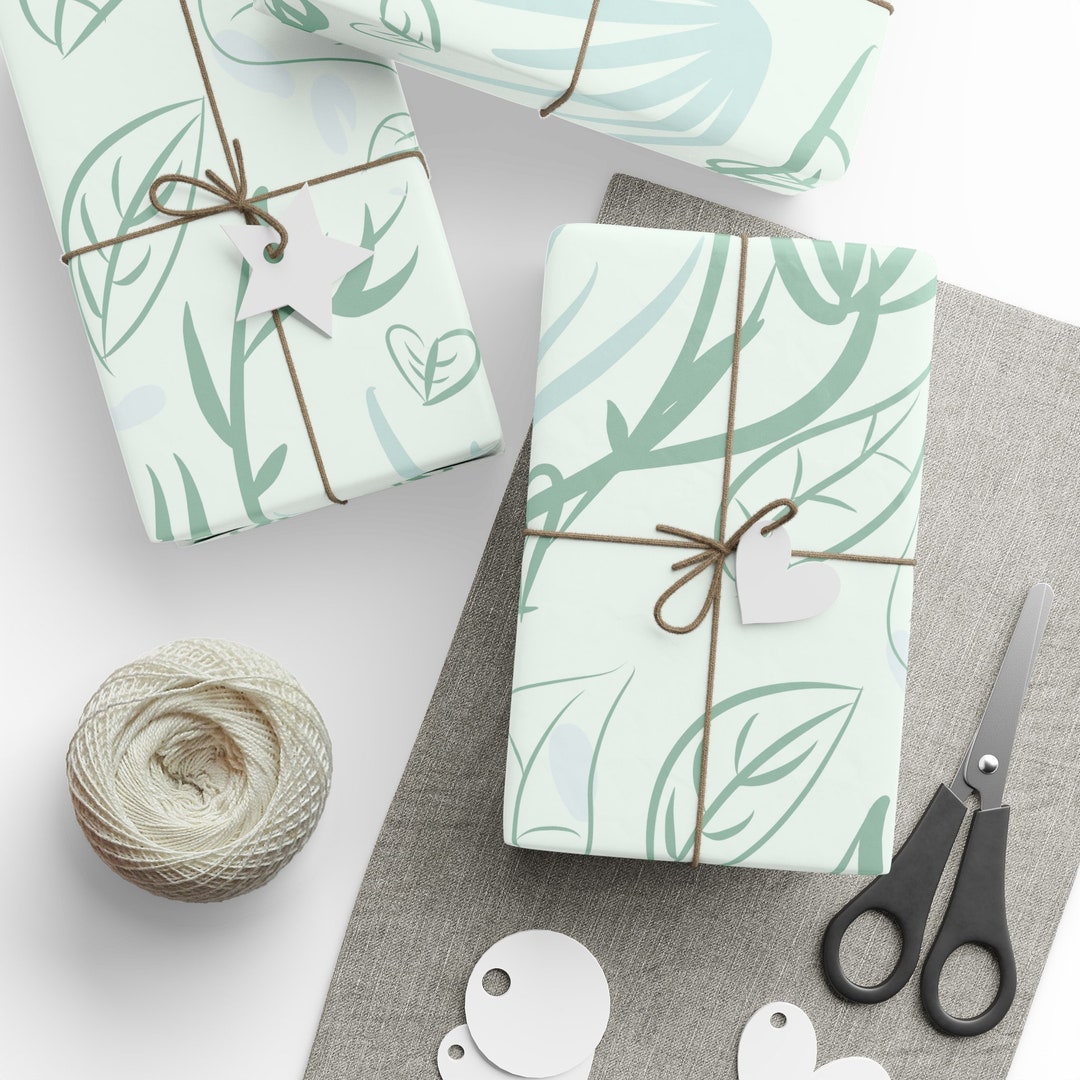 Pretty Green Leaf Aesthetic Wrapping Paper for Birthday/ Holiday ...