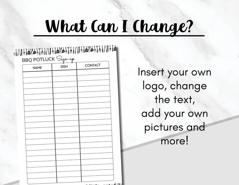 BBQ Potluck Food Sign-up Sheet Form Editable Log Tracker Barbecue ...