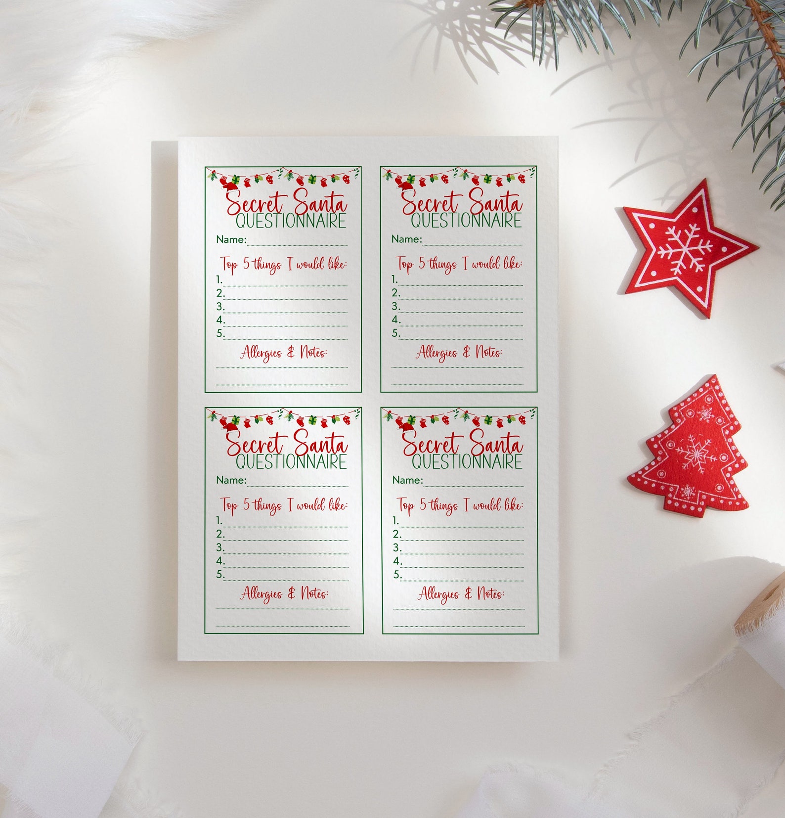 Secret Santa Christmas Gift List Exchange Questionnaire Game Kit ...