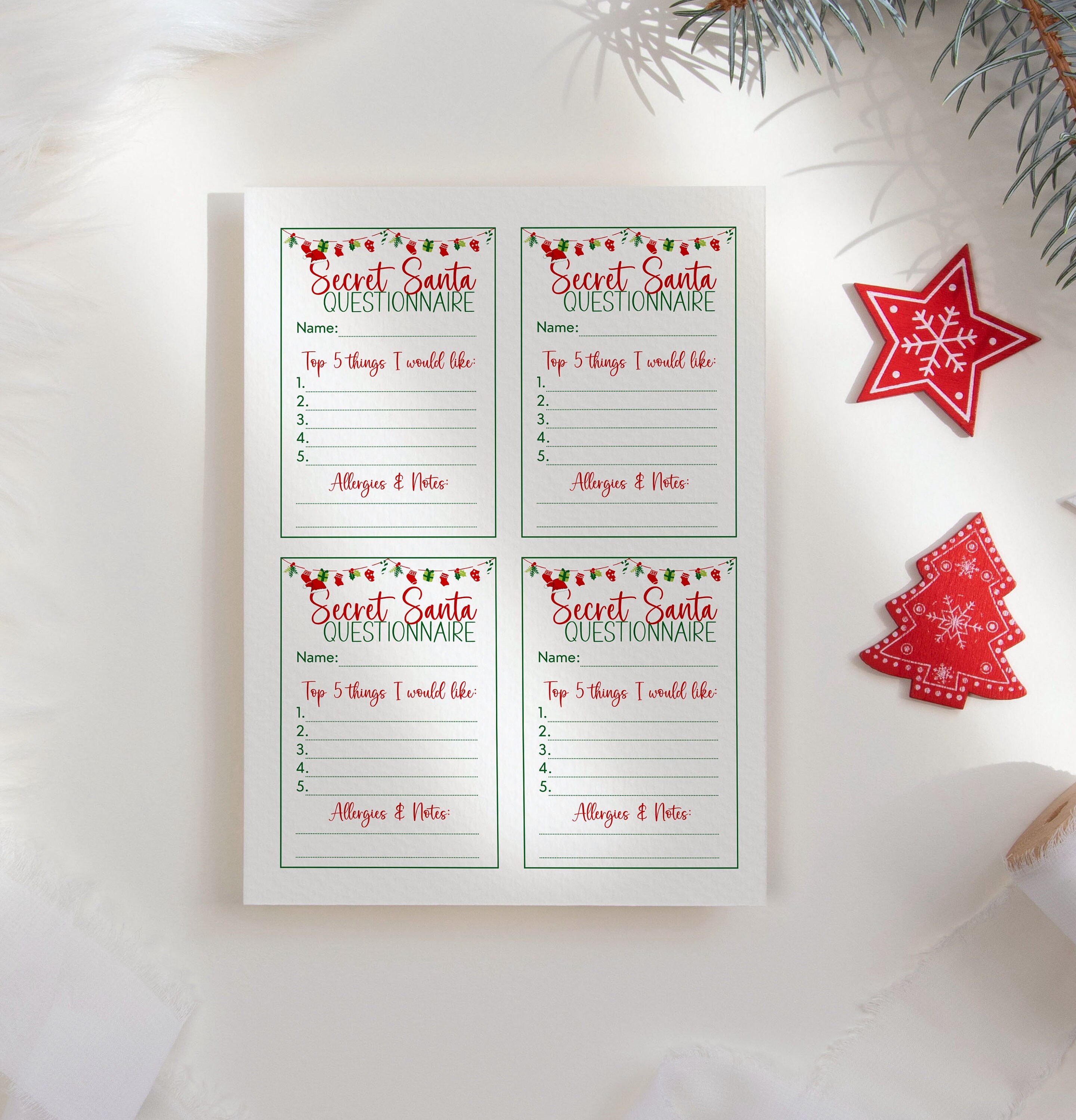 Secret Santa Christmas Gift List Exchange Questionnaire Game Kit ...