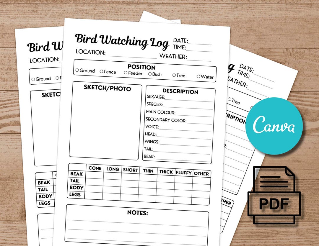 Birdwatching Checklist Log Template Journal Planner Gifts, Digital ...