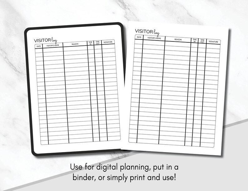 Editable Visitor Log Sign in Sheet Tracker Template, Printable Guest ...