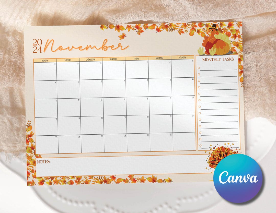 November 2024 Editable Calendar, Printable Monthly Planner Tasks ...