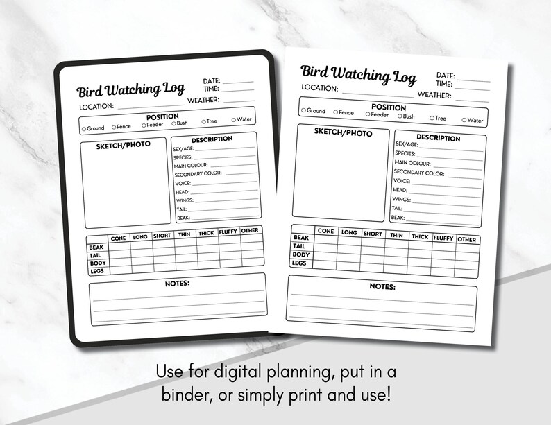 Birdwatching Checklist Log Template Journal Planner Gifts, Digital ...