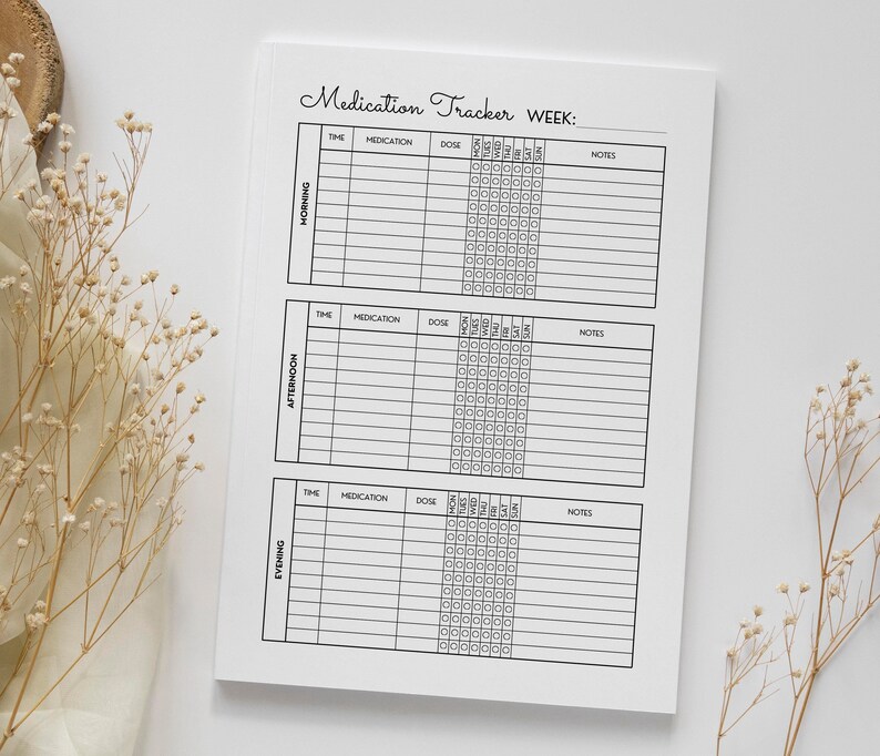 Printable Medication Log Medicine Tracker Book List Template, Weekly ...