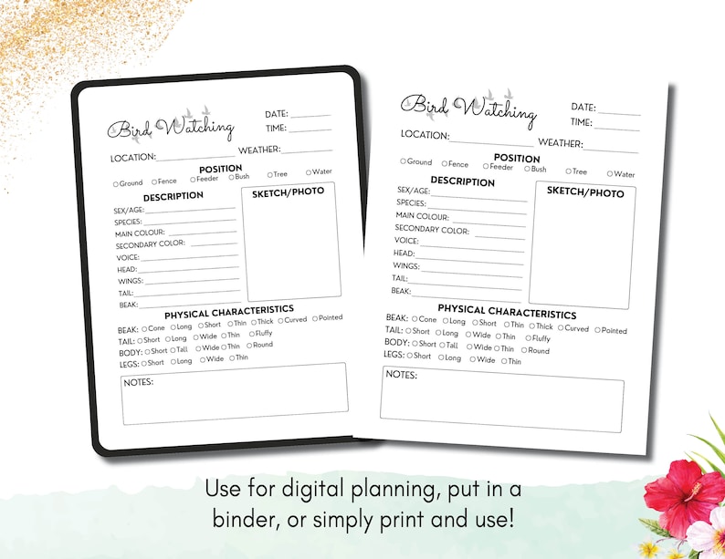 Birdwatching Checklist Log Template Journal Planner Gifts, Digital ...