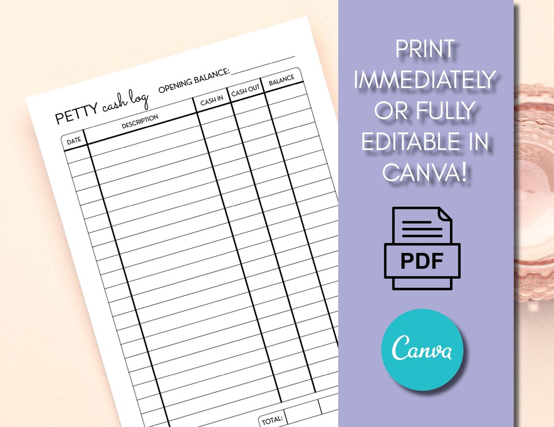 Editable Petty Cash Log Canva Template, Printable Cash Tracker PDF ...