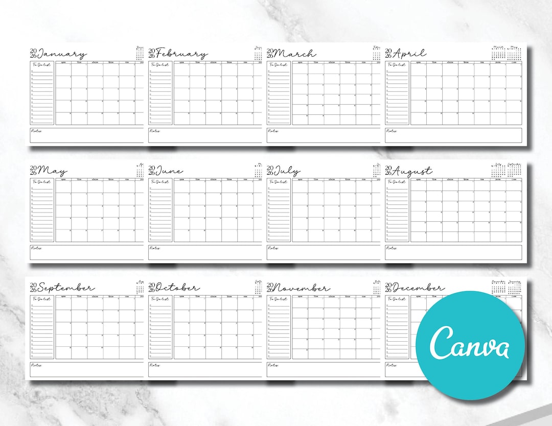 2026 Editable Monthly Calendar Planner, to Do List Printable Monthly ...