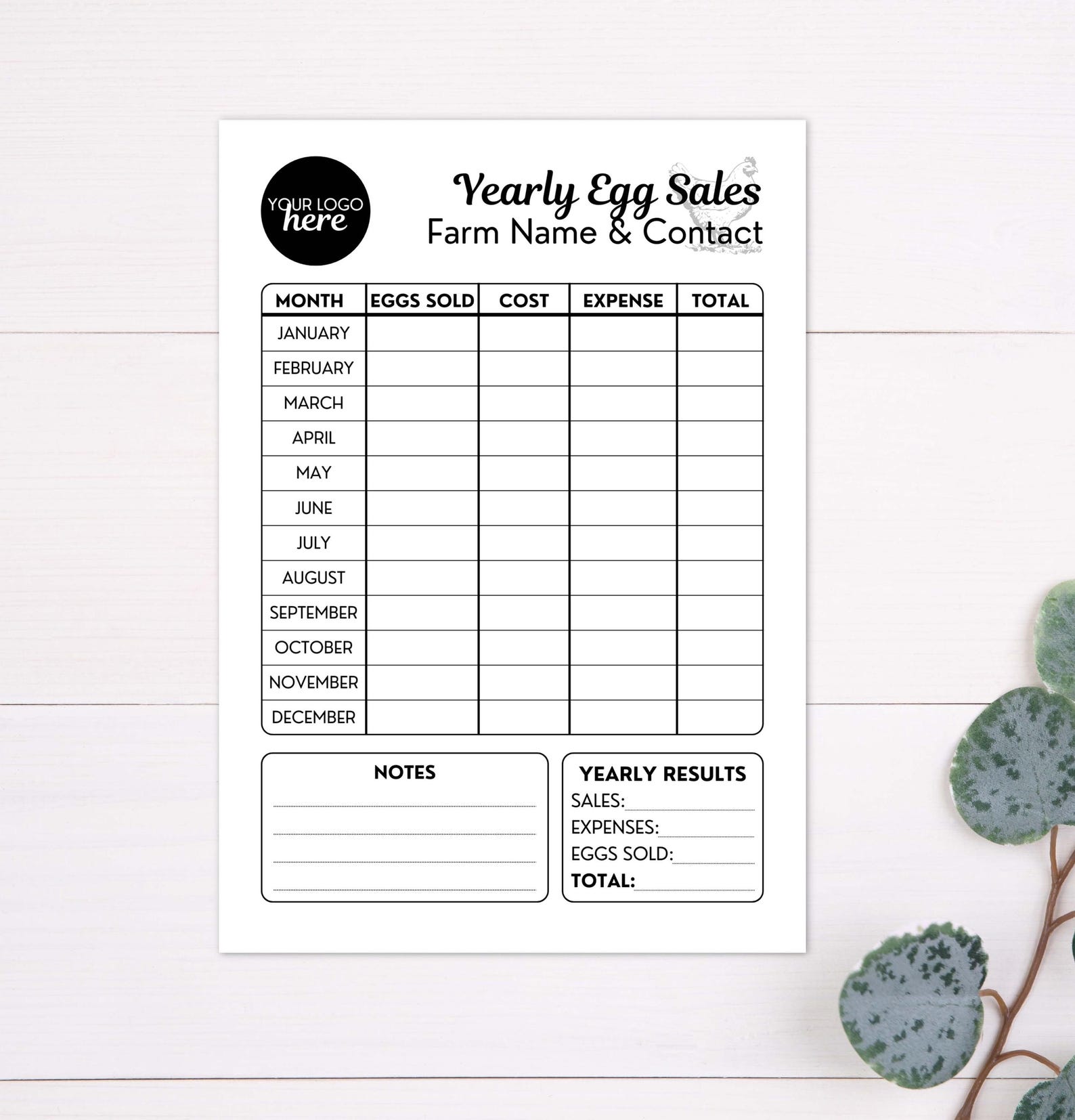 Egg Production Yearly Sales Hatching Tracker Log, Chicken Duck Egg ...