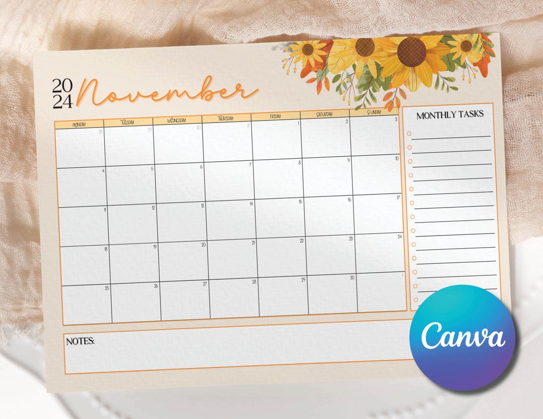 November 2024 Editable Calendar, Printable Monthly Planner Tasks ...