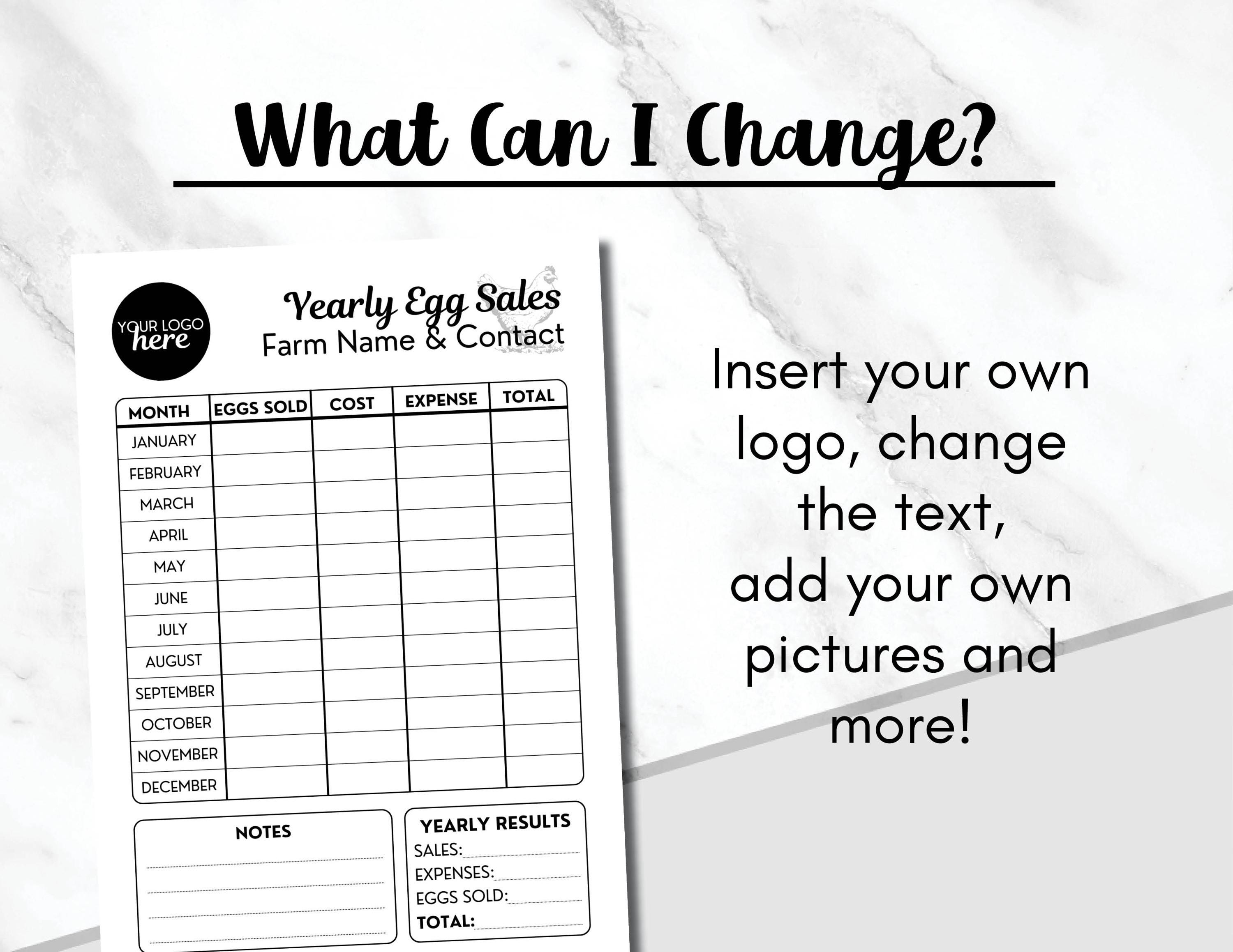 Editable Chicken Egg Tracker Log Labels Hatching Order Sales Form ...