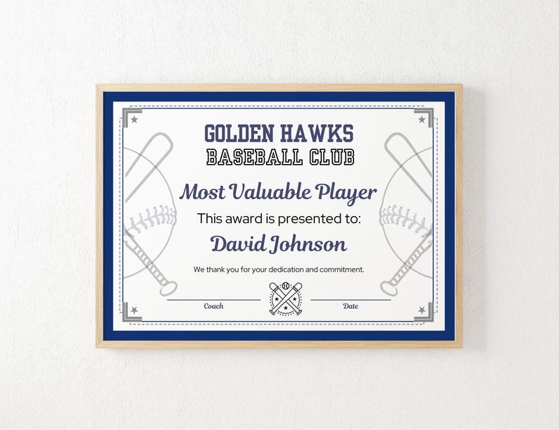 Editable Baseball Sports Certificate Template Award Gift, Printable ...